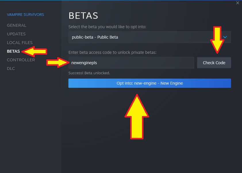 How to Test New Engine in Vampire Survivors on PC and Steam Deck and ...