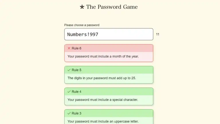How to Beat Rule 5 in The Password Game - Prima Games