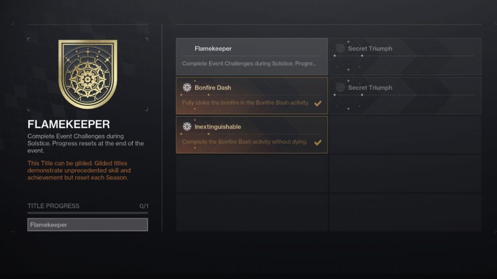 All Secret Triumphs for the 'Flamekeeper' Title in Destiny 2 Solstice ...