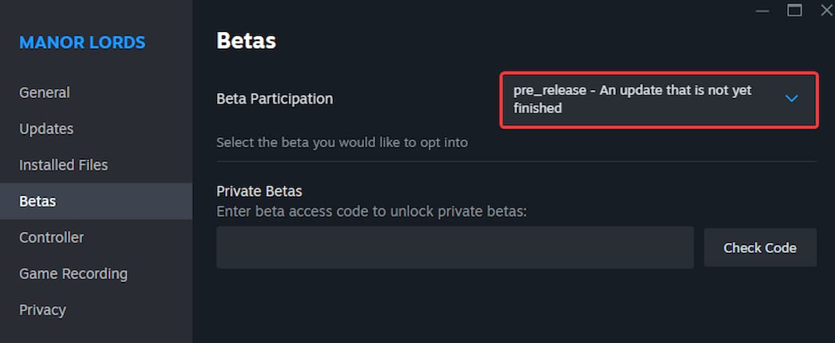 Comment passer à la branche bêta de Manor Lords sur Steam