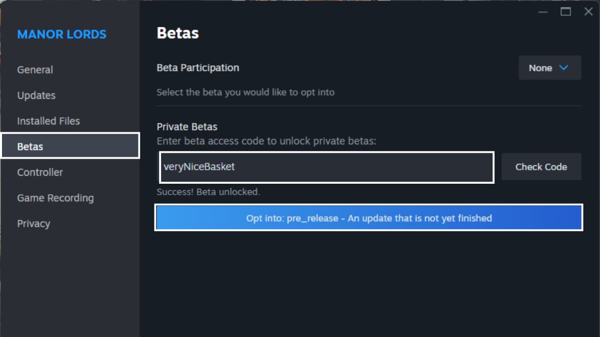 How To Switch to the Manor Lords Beta Branch on Steam