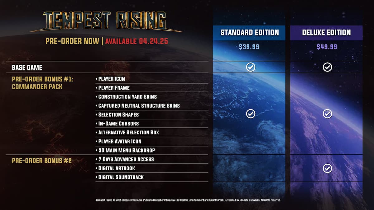 Tempest Rising Pre-Order Bonus and Deluxe Edition Detailed