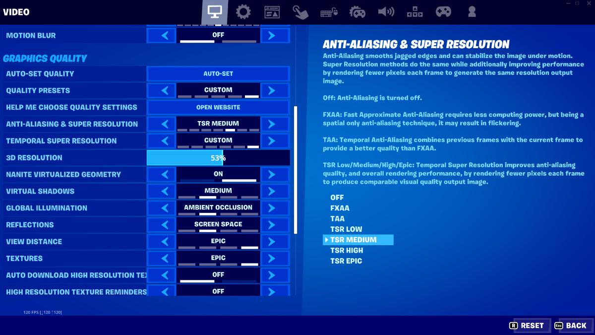 Fortnite Tsr Temporal Super Resolution Graphics Settings Chapter 4 Best Fps